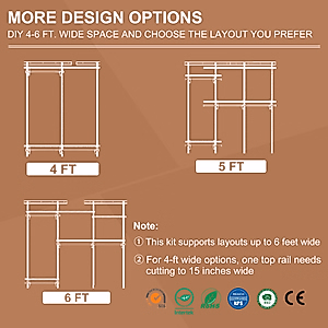 PROWORX 4-6 Ft Closet Organizer System, Adjustable Metal Wire White Closet System, Expandable Walk in Closet Organizers and Storage System, Closet Shelves with Hanging Rods