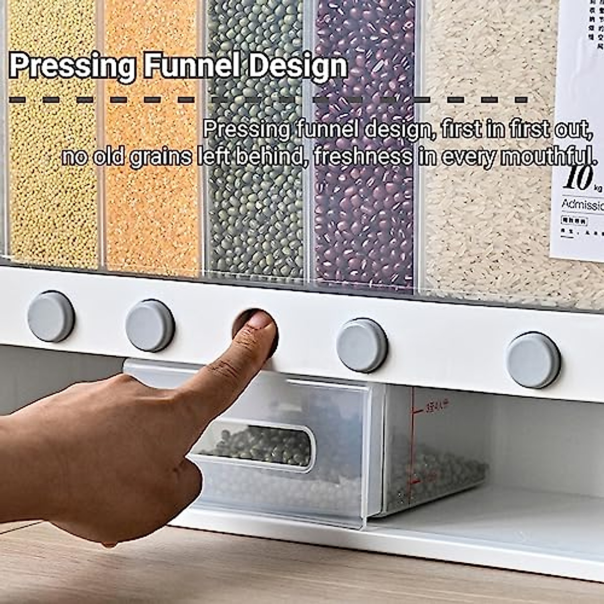 GOVNPJ Wall Mounted Dry Food Dispenser 6 Grid Cereal Dispenser Rice Storage Tank Space Saving Containers for Rice Nuts Beans