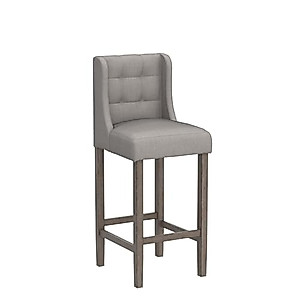 HOMCOM Modern Bar Stools, Tufted Upholstered Barstools, Pub Chairs with Back, Rubber Wood Legs for Kitchen, Dinning Room, Set of 2, Beige