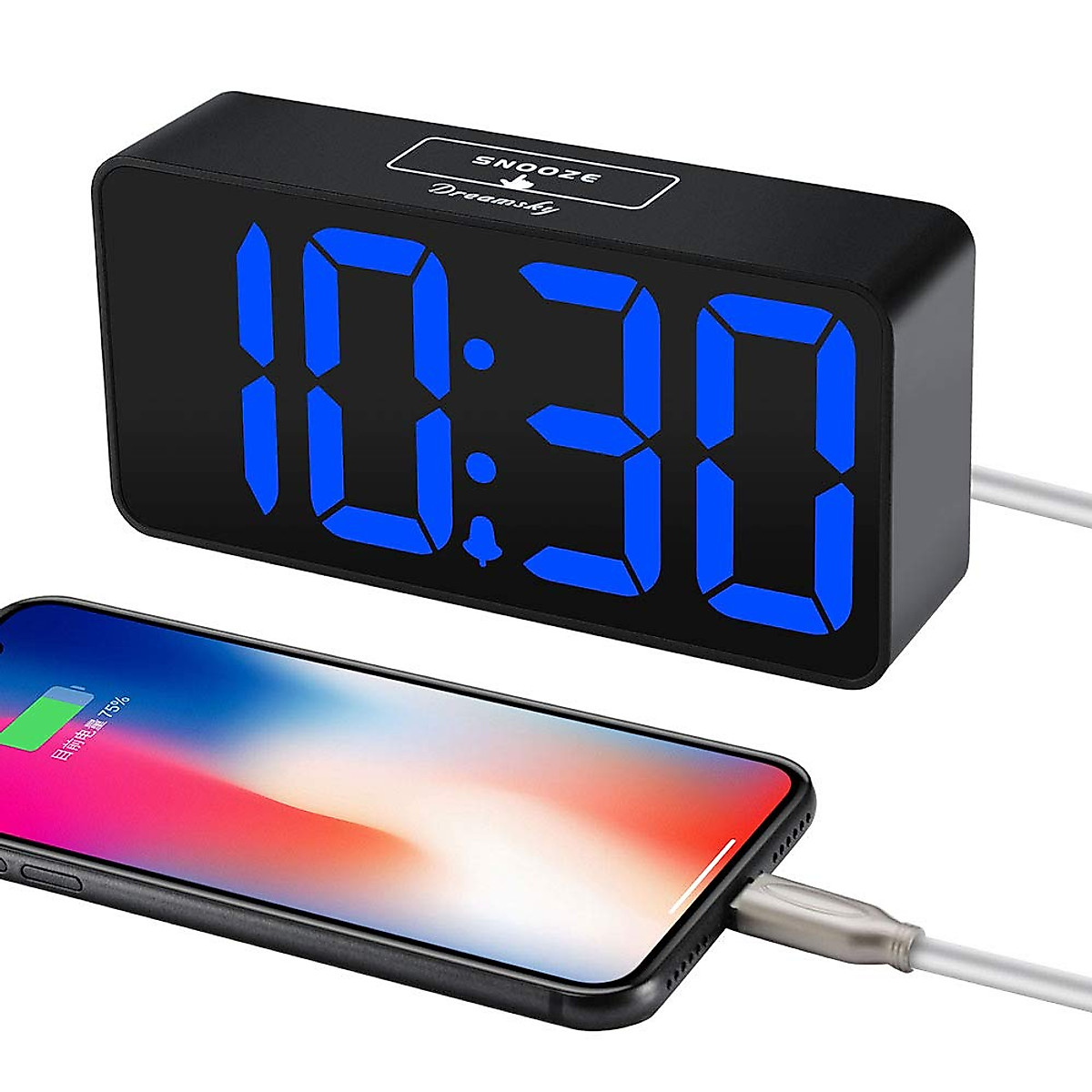 DreamSky Small Digital Alarm Clock for Bedroom, Large Big Numbers Display with Brightness Dimmer, Electric Bedside Desk Clock with USB Charging Port, Adjustable Alarm Volume, 12/24Hr, Snooze