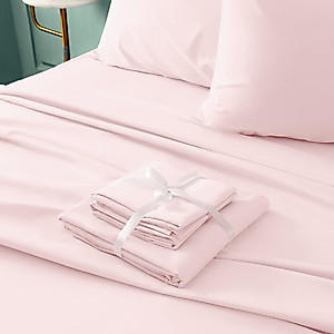 BYSURE 6 Pieces Bed Sheets Set(Full, Light Pink) - Super Soft 1800 Thread Count 100% Microfiber Sheets with Deep Pockets, Wrinkle & Fade Resistant