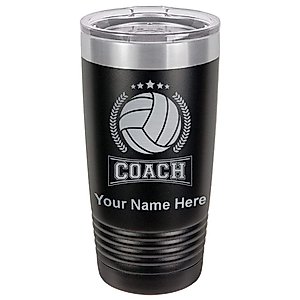 LaserGram 20oz Vacuum Insulated Tumbler Mug, Volleyball Coach, Personalized Engraving Included (Black)