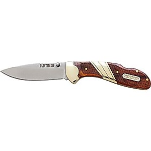 Old Timer 31OT Medium Lockback 6.5in High Carbon S.S. Folding Pocket Knife with 2.9in Drop Point Blade and Wood Handle for Hunting, Whittling, Carving, Camping, EDC, and Outdoors