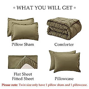 NexHome Bed in a Bag Comforter Sets Queen Green All Season Down Alternative Comforter Soft Microfiber Dobby Stripe 7 Pieces-1 Comforter 2 Pillow Shams 2 Pillowcases 1 Flat Sheet 1 Fitted Sheet