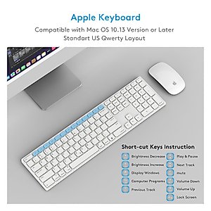 Full-Size Wireless Bluetooth Keyboard for Apple Mac OS Layout with Numeric Keypad,Keypad Risers,90-Day Life Rechargeable Battery,Scissor-Switch Tactile Typing for iMac/Mac Mini/MacBook Pro/Air