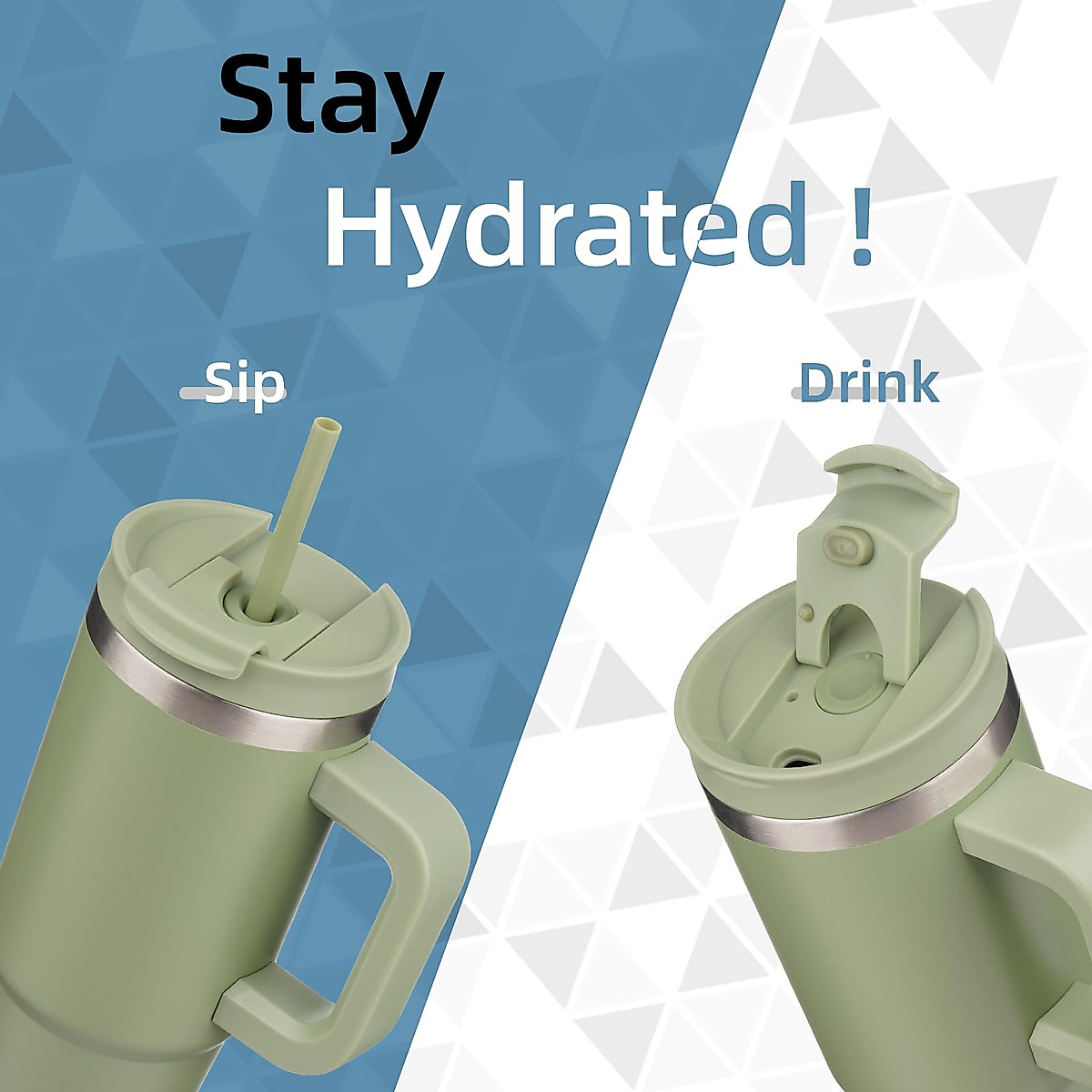 Konokyo 30 oz Tumbler with Handle and 2 Straws,2 in 1 Lid Insulated Water Bottle Stainless Steel Travel Coffee Mug,Army Green