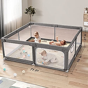 UANLAUO Baby Playpen, Baby Playard, Baby Play Yard, Large Play Pens for Babies and Toddlers, BPA-Free, Non-Toxic, Safe No Gaps (Gray, 59x71inch（with mat)