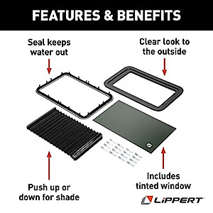 Lippert Components 806621 Thin Shade Complete Window Kit for RV Entry Doors, Black