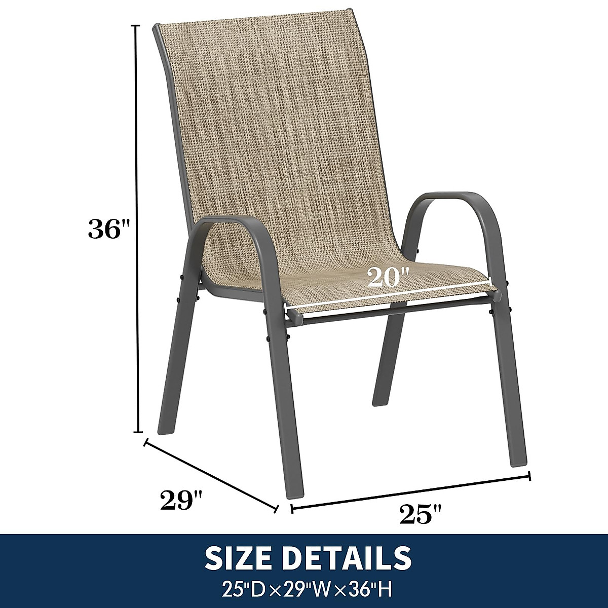 UDPATIO Patio Dining Chairs Set of 4, Outdoor Furniture Chairs, Breathable Seat Fabric and Alloy Steel Frame for Backyard, Porch, Garden, Poolside (Brown)