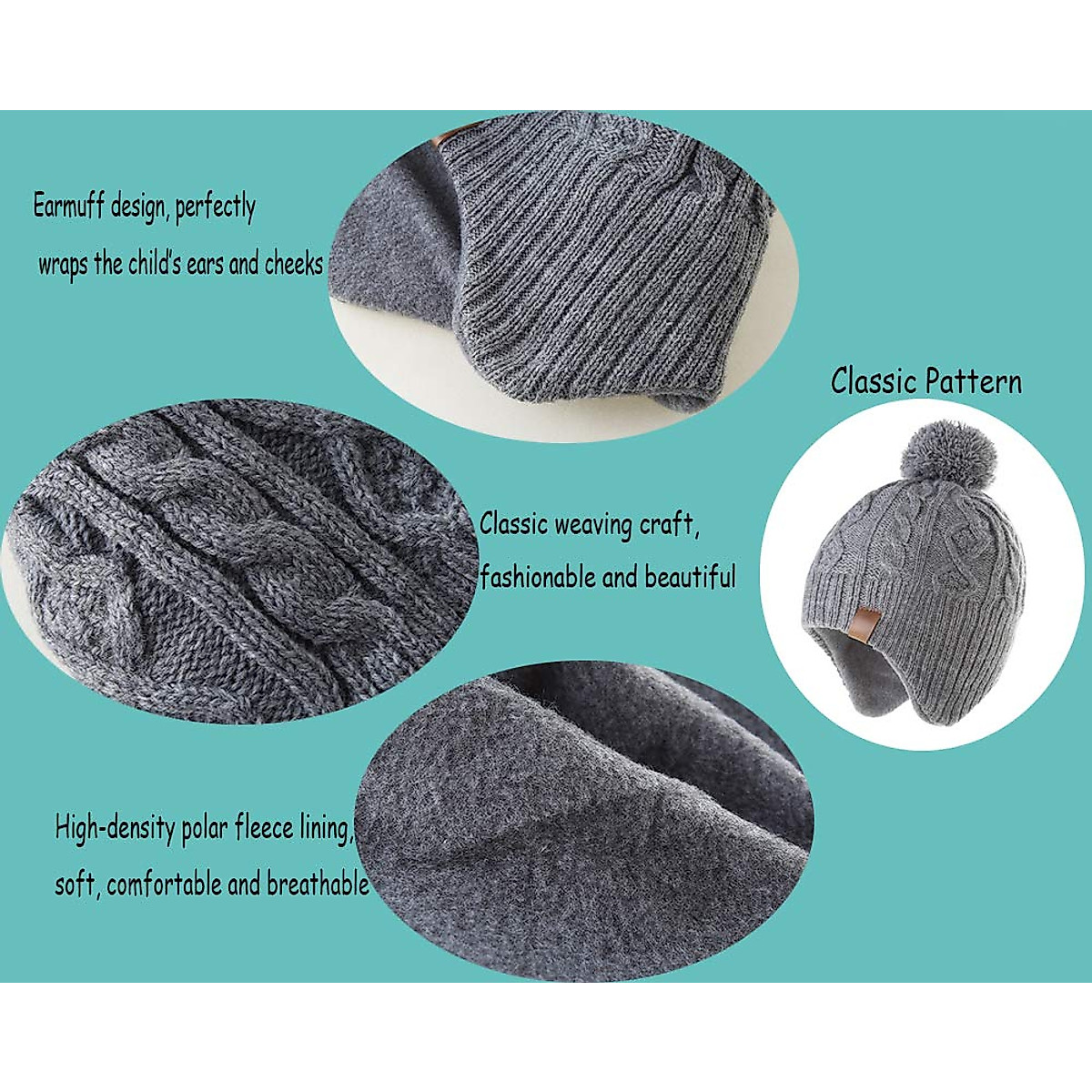 Moon Kitty Baby Hats Toddler Beanies for Boys 6-12Months Gray