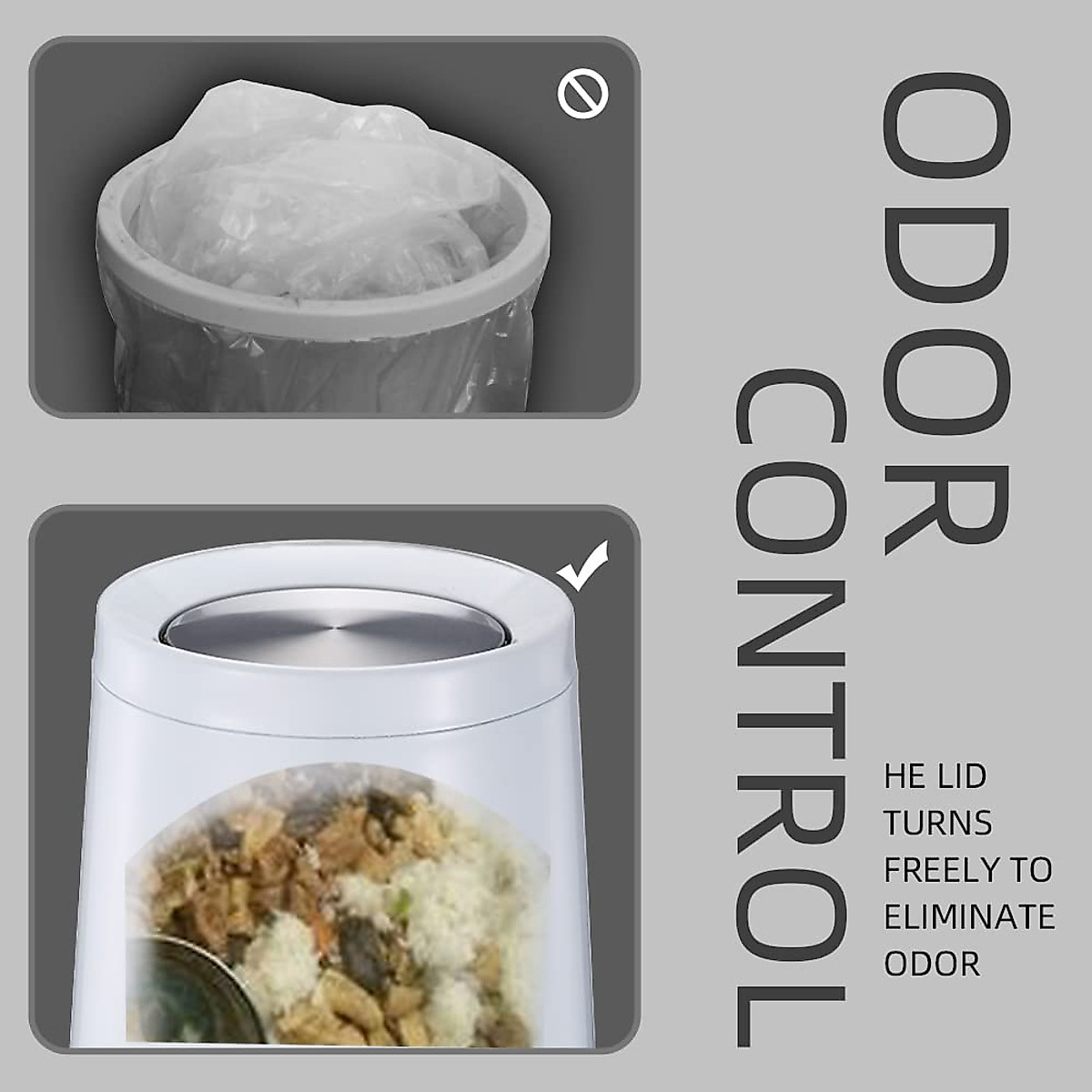 BRIEFHUMAN Household Swing White Bathroom Trash Can，Brushed Stainless Steel，10 L/3 Gallen，Garbage Can with Flipping Lid， for Indoor or Commercial Use, Kitchen,Modern，Living Room,Bedroom