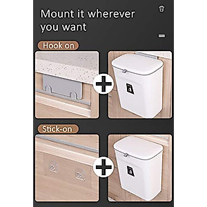 Waste Container Hanging Trash Can, Wall Mount bin with lid, Kitchen Cabinet Door, Bathroom, bar top, Double Action lid