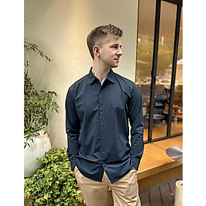 COOFANDY Men Formal Dress Shirt Long Sleeve Button Down Shirt Business Casual Shirt Deep Blue