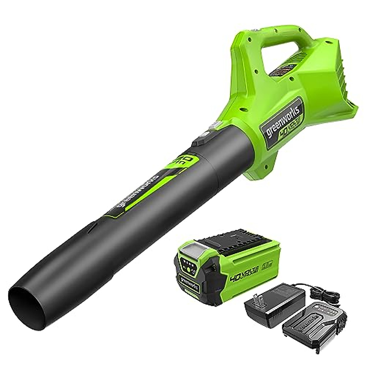 Greenworks 40V (100 MPH / 350 CFM) Cordless Axial Leaf Blower, 2.0Ah Battery and Charger Included