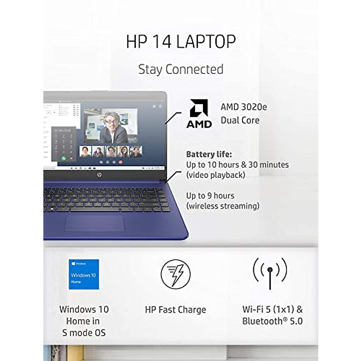 2022 HP Pavilion Laptop, 14-inch HD Touchscreen, AMD 3000 Series Processor, Long Battery Life, Webcam, HDMI, Windows 10 + One Year of Office365 (14, 16GB RAM | 576GB Storage, Blue)