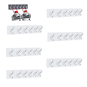6 Pack Multifunctional Transparent 6 Hooks,Adhesive Row Hooks,Self Adhesive Sticky Hooks Waterproof Transparent Hooks,Kitchen Bathroom Hooks Waterproof Wall Hooks,Seamless Reusable