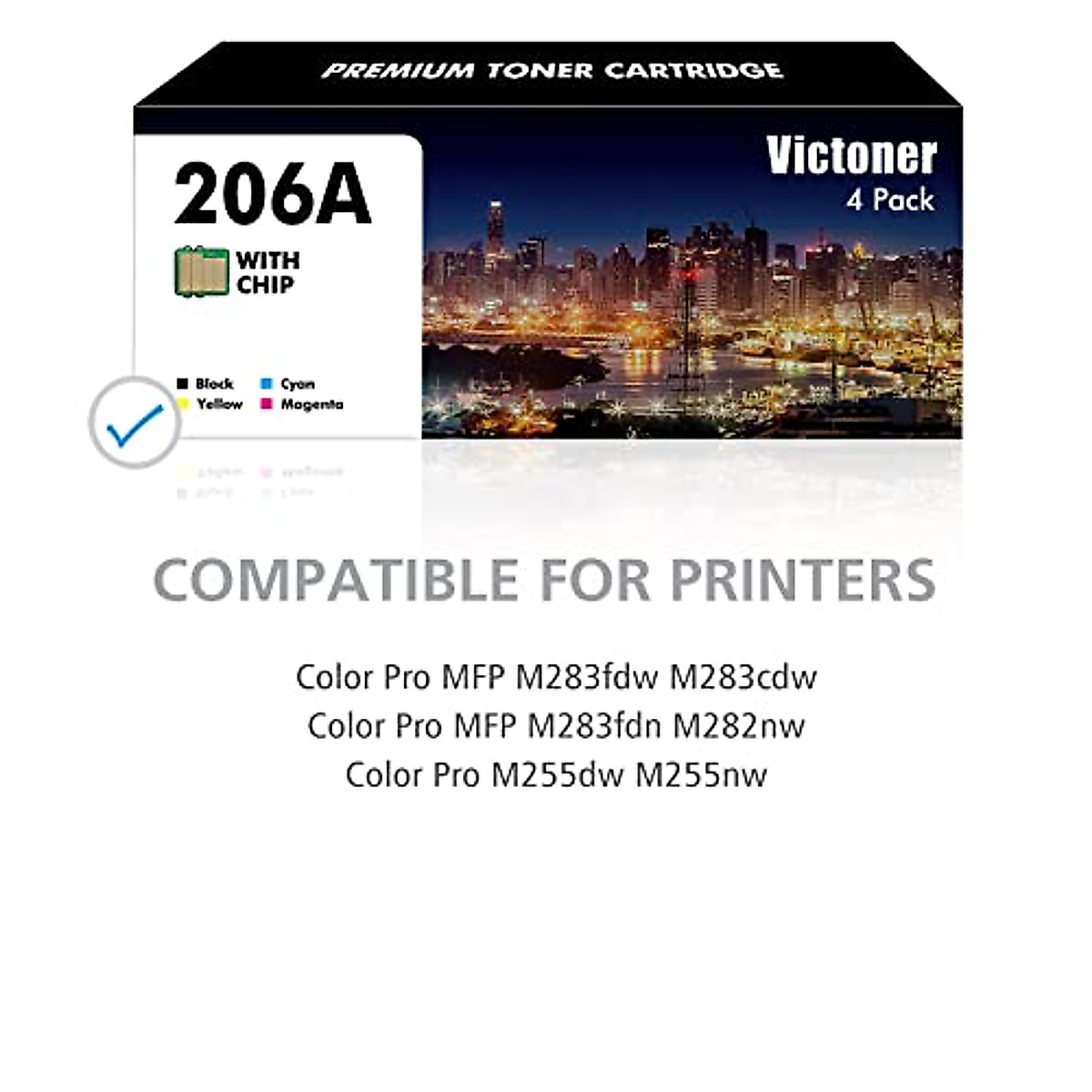 VICTONER 206A 206X Toner Cartridges 4 Pack Set (with Chip) Compatible Replacement for HP 206A 206X W2110A W2110X Work for HP Color MFP M283fdw M283cdw Pro M255dw Printer Ink High Yield (B/C/Y/M,4P)