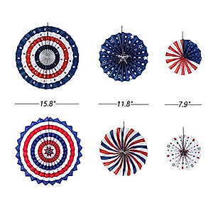 4th/Fourth of July Patriotic Ddecorations -Red White Blue Hanging Paper Fans for American Independence Day Party Decor Supplies(Set of 12)