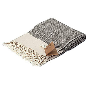 Smyrna Original Turkish Throw Blanket Herringbone Series | 100% Cotton, 50 x 60 Inches | Vintage Boho Throw Blankets for Couch, Sofa, Farmhouse and Home Decor | Lightweight and Super Soft (Beige)