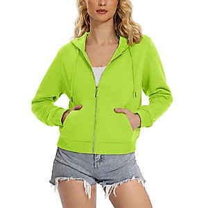 TACVASEN Women's Cropped Sweatshirts Lightweight Zipper Jackets Long Sleeve Tops, Yellow Green, M
