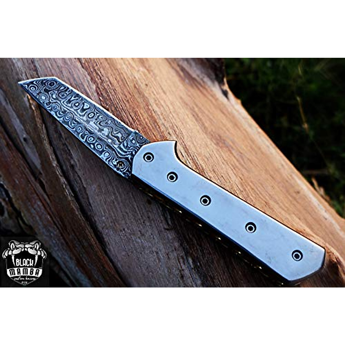 BLACK MAMBA KNIVES Damascus Pocket Knife with Clip, Folding Knife, Damascus Steel Folding Pocket Knife Folding Hunting Knife