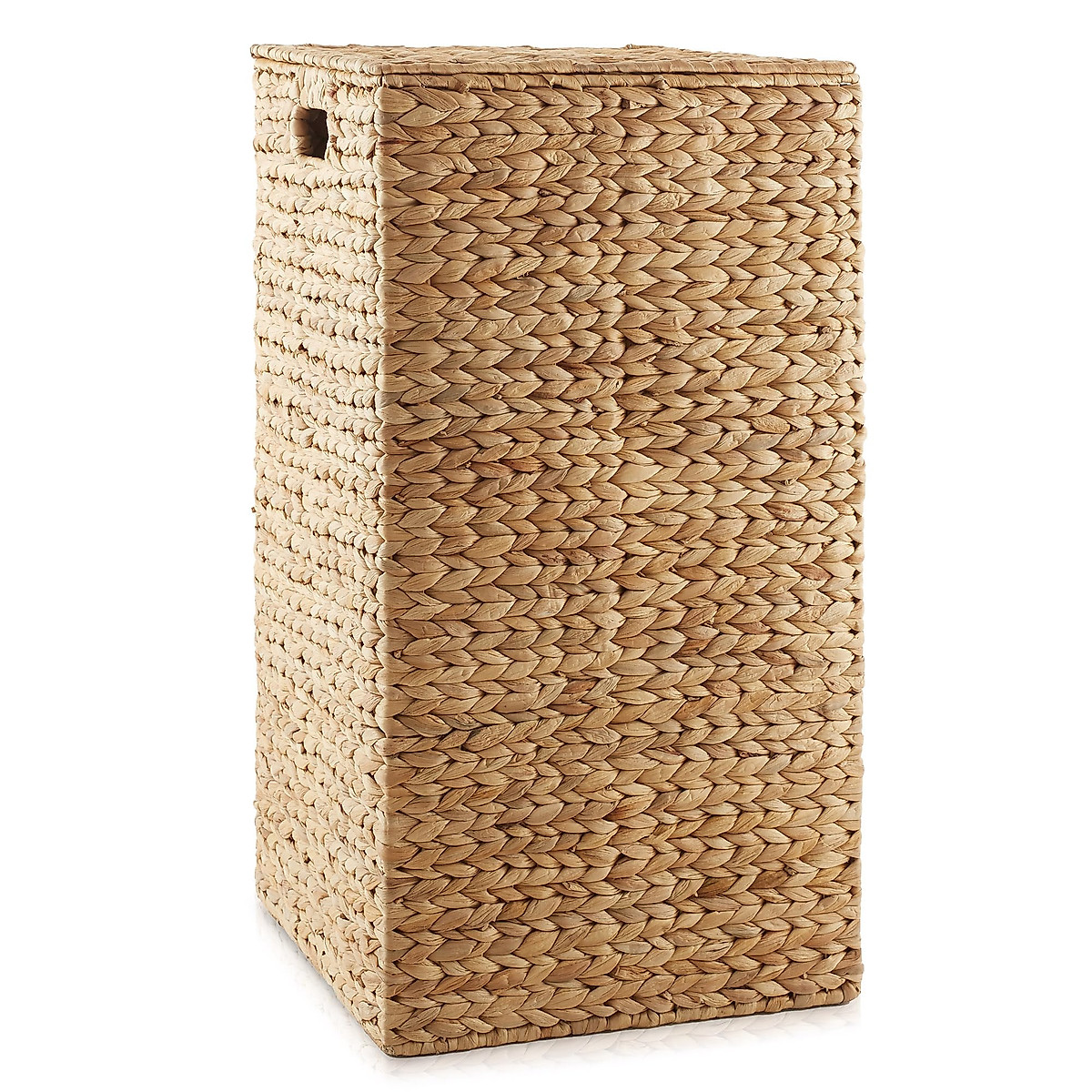 Casafield Laundry Hamper with Lid and Removable Liner Bag - Natural, Woven Water Hyacinth Square Laundry Basket Sorter for Clothes and Towels