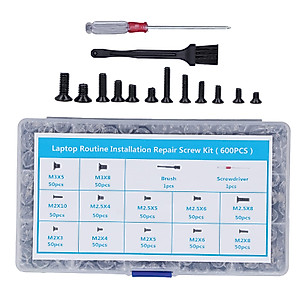 Computer Screws 600Pcs Computer Screw Set, Flat Head Carbon Steel M2 M2.5 M3 with Brush Screwdriver Tool Set Kit for Hard