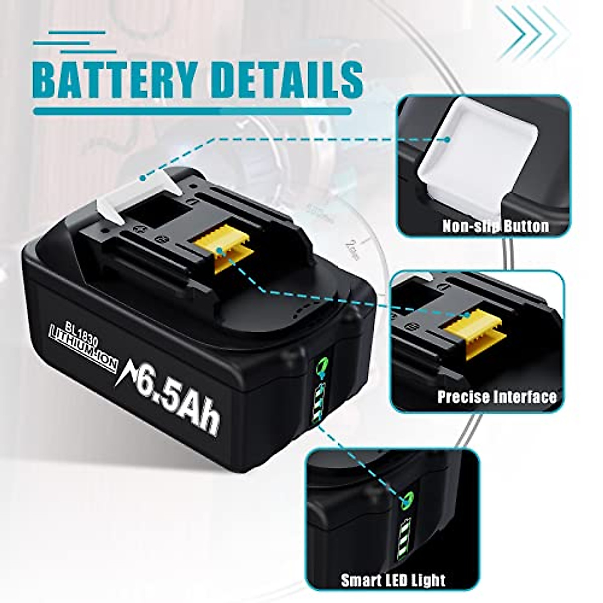Bonacell Upgraded 6.5Ah 18V Replacement for Makita 18V Battery Compatible with Makita 18 Volt Battery BL1860 BL1850 BL1840 BL1830 BL1820 BL1815B LXT400 Cordless Power Tools 2Packs