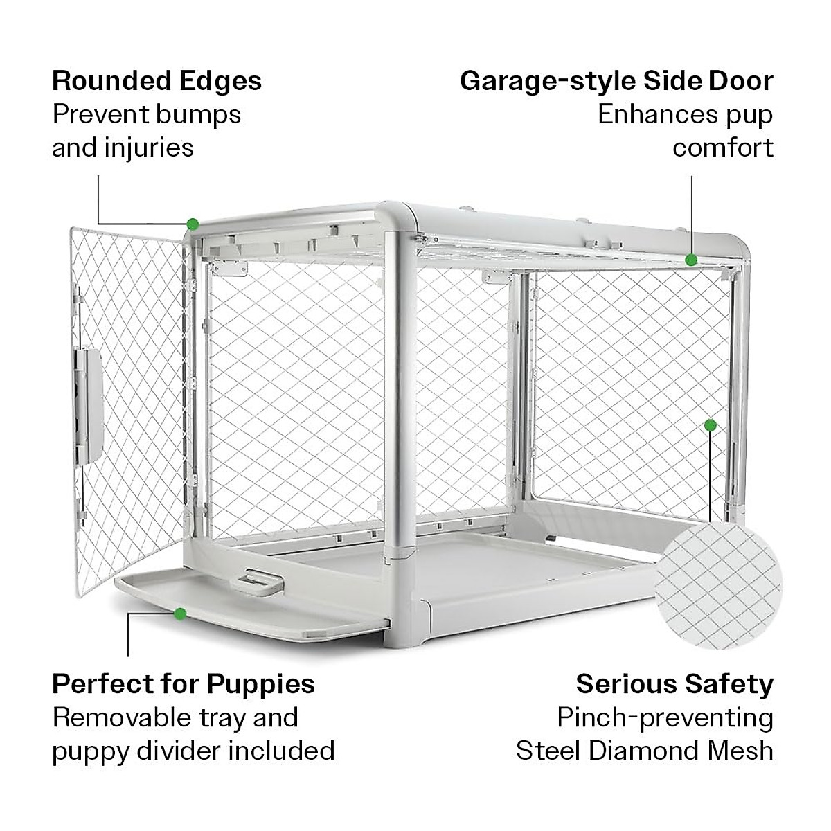 DIGGS Revol Collapsible Dog Crate with Wheels - Premium Portable Dog Crate - Safe, Stylish, and Convenient Indoor Kennel (Ash, Intermediate)