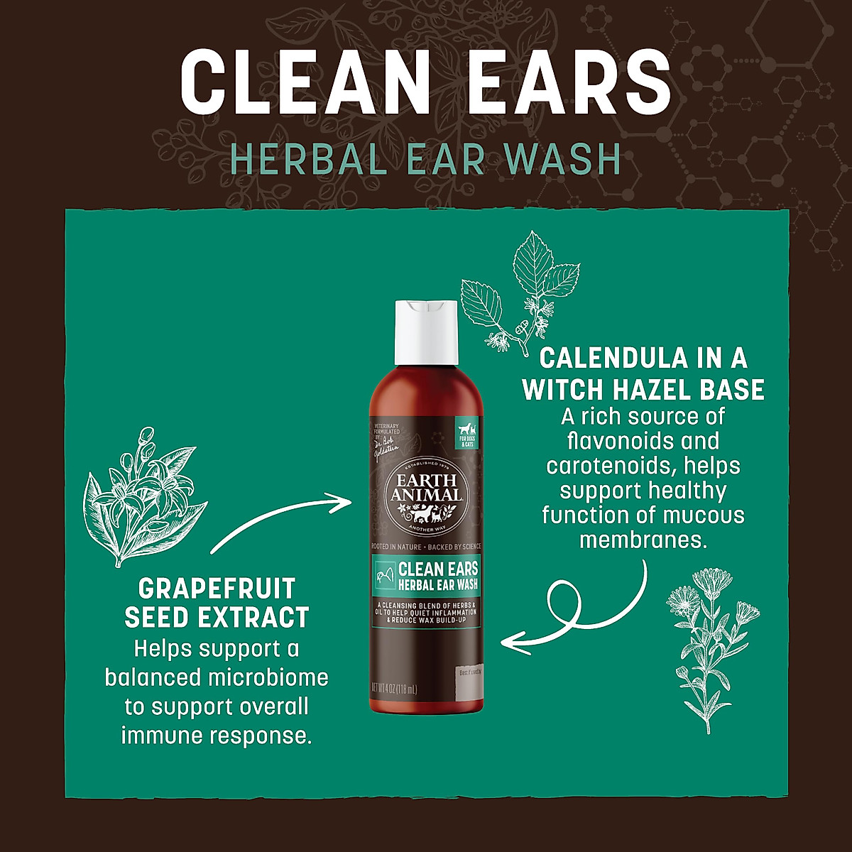 Earth Animal Herbal Remedies | Clean Ears Ear Wash | 4 fl oz