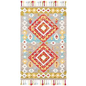 SAFAVIEH Aspen Collection Accent Rug - 4' x 6', Grey & Red, Handmade Boho Diamond Braided Tassel Wool, Ideal for High Traffic Areas in Entryway, Living Room, Bedroom (APN119F)
