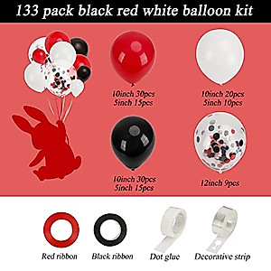 RUBFAC 133pcs Red Black White Balloons Garland Arch Kit, Red and Black White Balloons Arch with Confetti Balloons for Shower Birthday Graduation Racing Car Poker Card Decorations Supplies