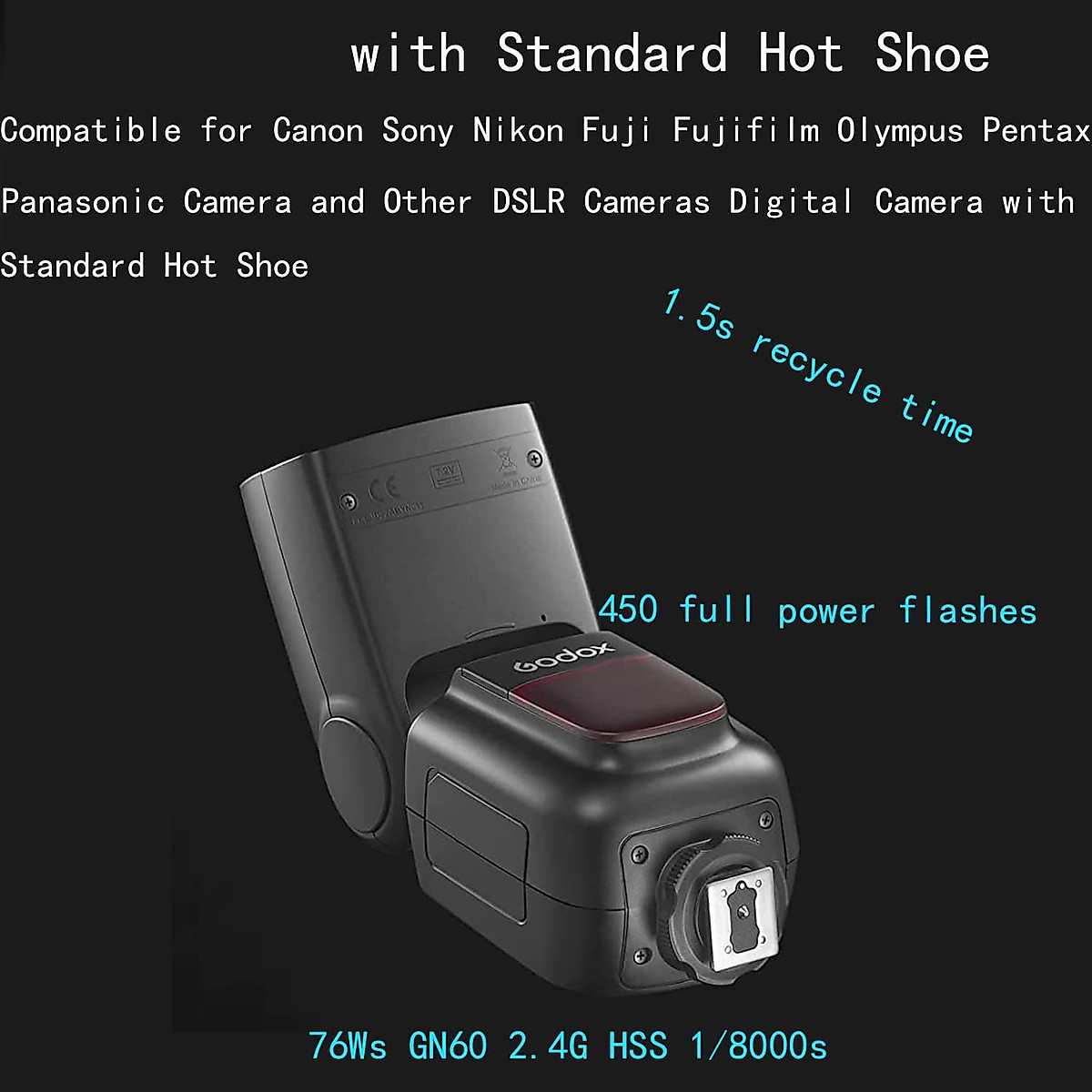 Godox V850III 2600mAh Li-ion Battery Camera Flash for Canon Sony Nikon Fuji Fujifilm Olympus Panasonic Pentax Camera Flash Speedlight Speedlite,for DSLR Cameras Digital Cameras with Standard Hot Shoe