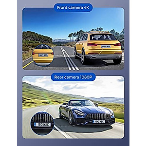 AZDOME 4K Dual Dash Cam Built-in WiFi GPS Front 4K/2.5K and Rear 1080P, with 64GB Card, Dual Dash Camera for Cars, 3.19" Display, Dashboard Camera Recorder Capacitor, Parking Mode, Support 256GB Max