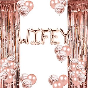 Wifey Balloons Rose Gold Bachelorette Party Banner Bride To Be/We are Engaged/Will You Marry Me/Bridal Shower/Just Married/Wife To Be/Wedding Themed Happy Anniversary Party Supplies Decorations