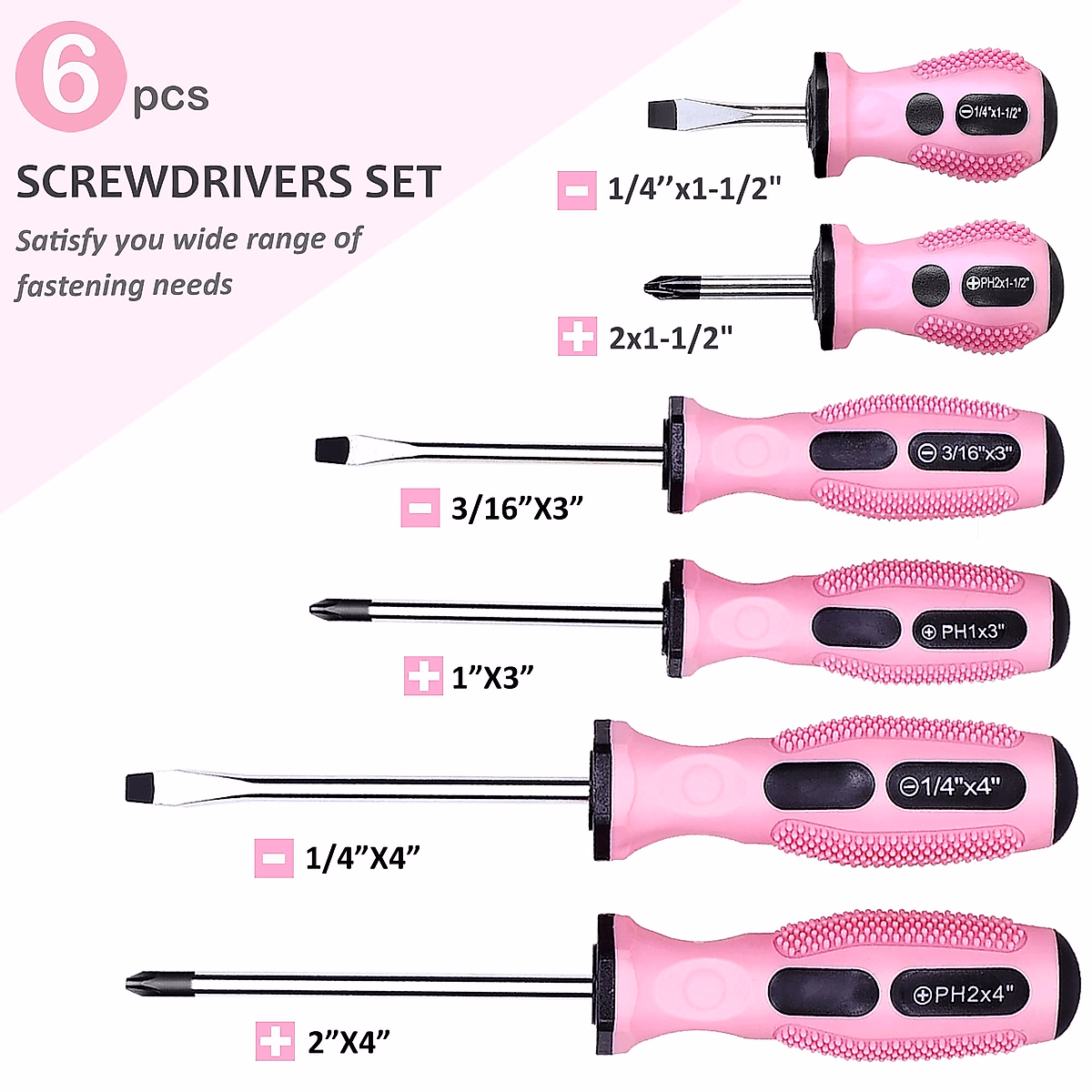 FASTPRO 21-Piece Magnetic Screwdrivers Set with Organizer Rack, Slotted Phillips Screwdrivers and Precision Screwdrivers, Repair Tool Kit for Women, Pink