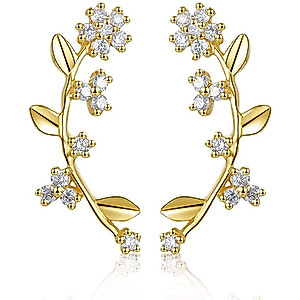 FANCIME Mothers Day Gifts 14K Solid Yellow Gold 0.08cttw Diamond Small Tiny Minimalist Flower Post Earrings Fine Jewelry for Women