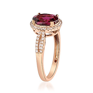 Gin & Grace 10K Rose Gold Purplish Pink Natural Garnet Real Diamond Ring (I1) with Daily Work Wear Jewelry for Women Gifts for Her
