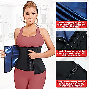 KUMAYES Sweat Waist Trainer Trimmer for Women Lower Belly Fat Workout Belt Sweat Band Weight Loss Sauna Suit Hot Body Shapers Black