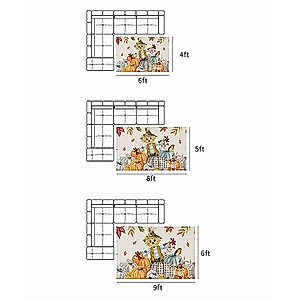 Outdoor Rug 4' x 6', Fall Scarecrow Large Area Rugs for Patio/RV/Deck/Porch/Indoors, Thanksgiving Pumpkin Autumn Leaves Water Absorption Camping Rug Carpet, Lightweight Washable Rug Runners