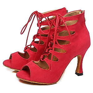 RUYBOZRY Women's Open Toe Latin Dance Boots Lace up Salsa Ballrooom Performence Practice Party Dance Shoes,YCL529-Brown-10,US 7.5