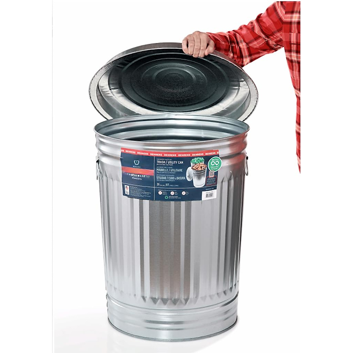 Generic Galvanized Steel Trash Can - Trash Can with Lid - Galvanized Trash Can with Lid - Metal Trash Can - Outdoor Garbage Can with Lid -Steel, Gray - Pre-Galvanized Trash Can with Lid Round