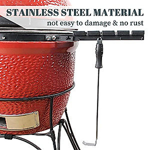 OLIGAI BBQ Ash Tool for Big Green Egg Stainless Steel Ash Tool Poker for Kamado Joe Charcoal Smoker Wood Burning Stove Ash Rake,Ash Tool for Other Charcoal Grills Corner Cleaner Accessories 17.5"