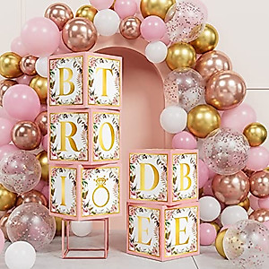 Floral Bridal Shower Decorations - 69 PCS Bachelorette Party Supplies Includes 5 PCS Bride Balloon Block Box with Bridal to Be Letters & Pink Rose Gold Balloon Garland Kit for Engagement Wedding Decor