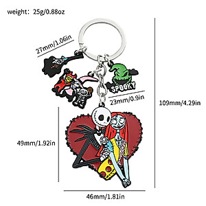 rongji jewelry Jack and Sally Charms Keychain, Horror Movie Nightmare Characters Keychain Scary Halloween Christmas Gift for Men Women Girls (Love heart)