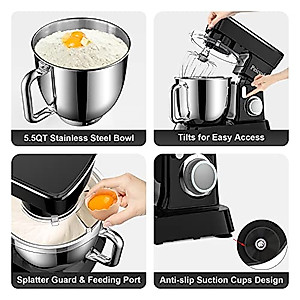 Upgraded Household Stand Mixer for Peicual 800W 10+P Speed High-Performance Tilt-Head Electric Kitchen Mixer 5.5Qt Stainless Steel Bowl with Dough Hook Flat Beater Wire Whisk & Splash Guard - Black