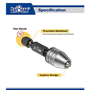 LABEAR - Drill Chuck Keyless Mini Adapter ¼ Inch Hex Shank | 0.3-3.2mm Capacity for Micro Drill Bits For Cordless Screwdrivers, Drills, and Power DIY Tools