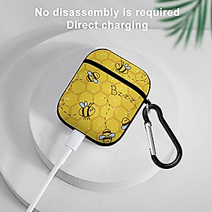 Cute Honey Bee Pattern Airpods Case Wireless Shockproof Protective Bluetooth Headset Cover with A Key Chain Compatible with AirPod 1&2