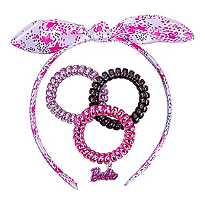 LUV HER Barbie Headbands For Girls| 4pc Barbie Toddler Headband and Hair Ties| Knotted Headband fully covered by soft Barbie Designed Fabric Cute Hair Accessories Ages 3+