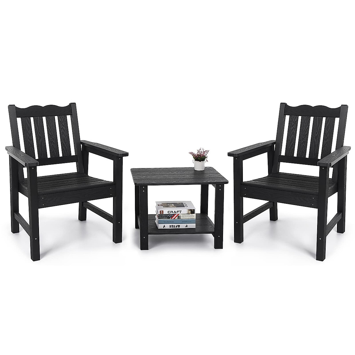 Stoog All-Weather Patio Chairs Set of 2, Outdoor Dining Chairs with Curved Backrest, 400 lbs Support Garden Chair, Black